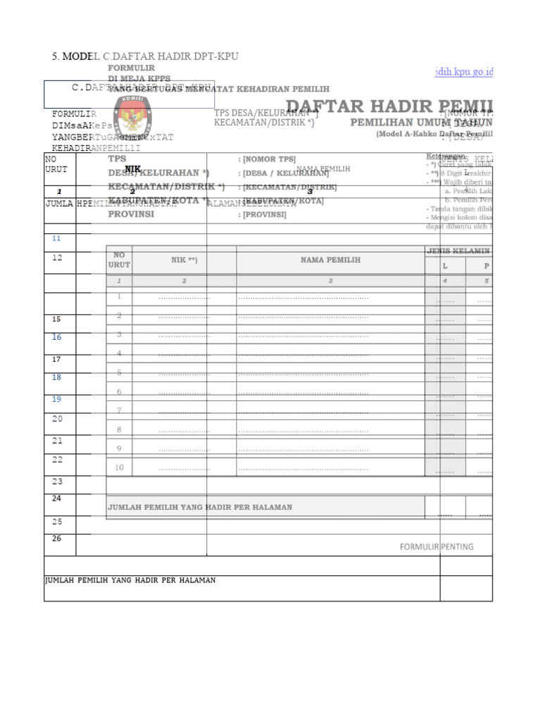 Form Model C.daftar Hadir DPT PEMILU 2024 | PDF