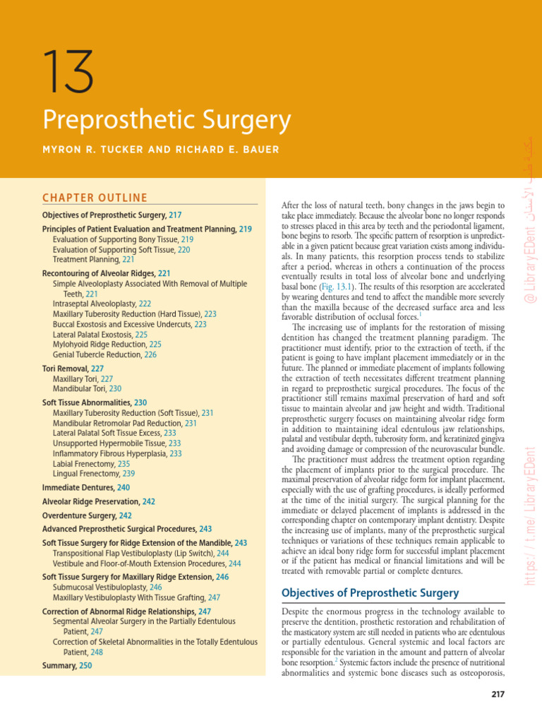 CH 13 Preprosthetic Surgery | PDF | Medical Specialties | Dentistry Branches