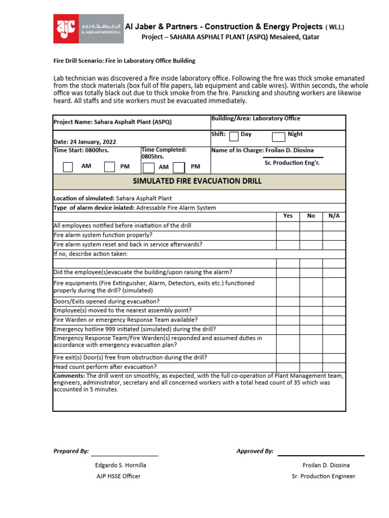 Fire Drill Scenario 2022 | PDF | Laboratories | Emergency Evacuation