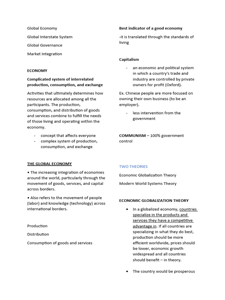 Contemp World Notes | PDF | Economies | Globalization