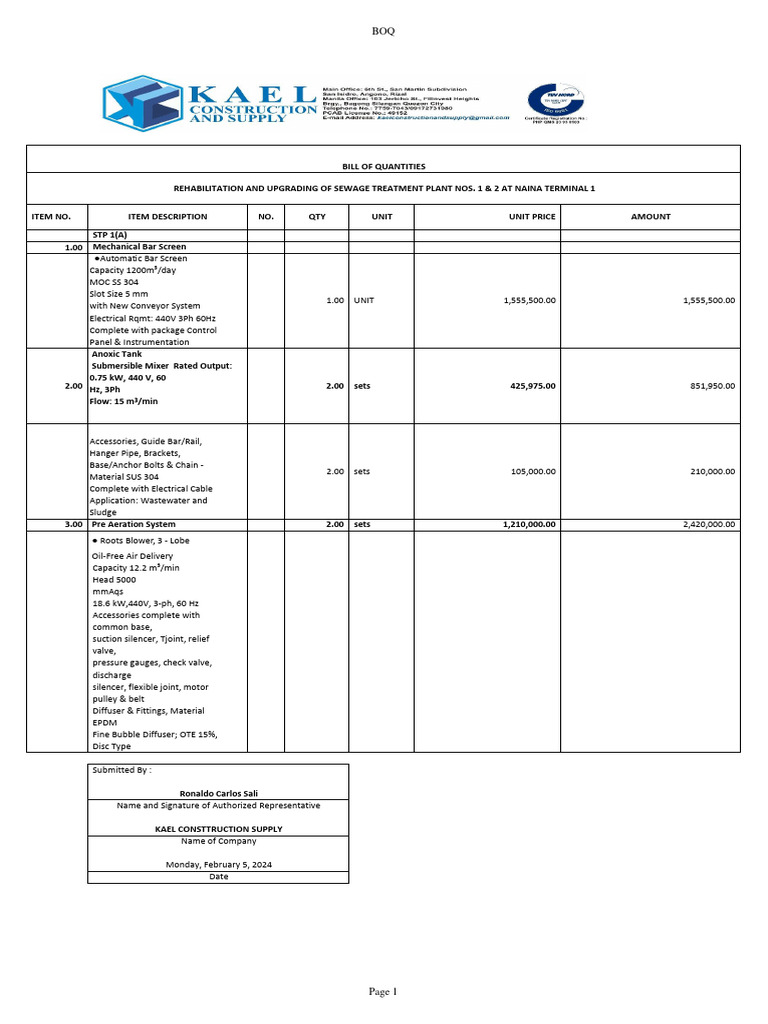 STP_BOQ | PDF | Pump | Valve
