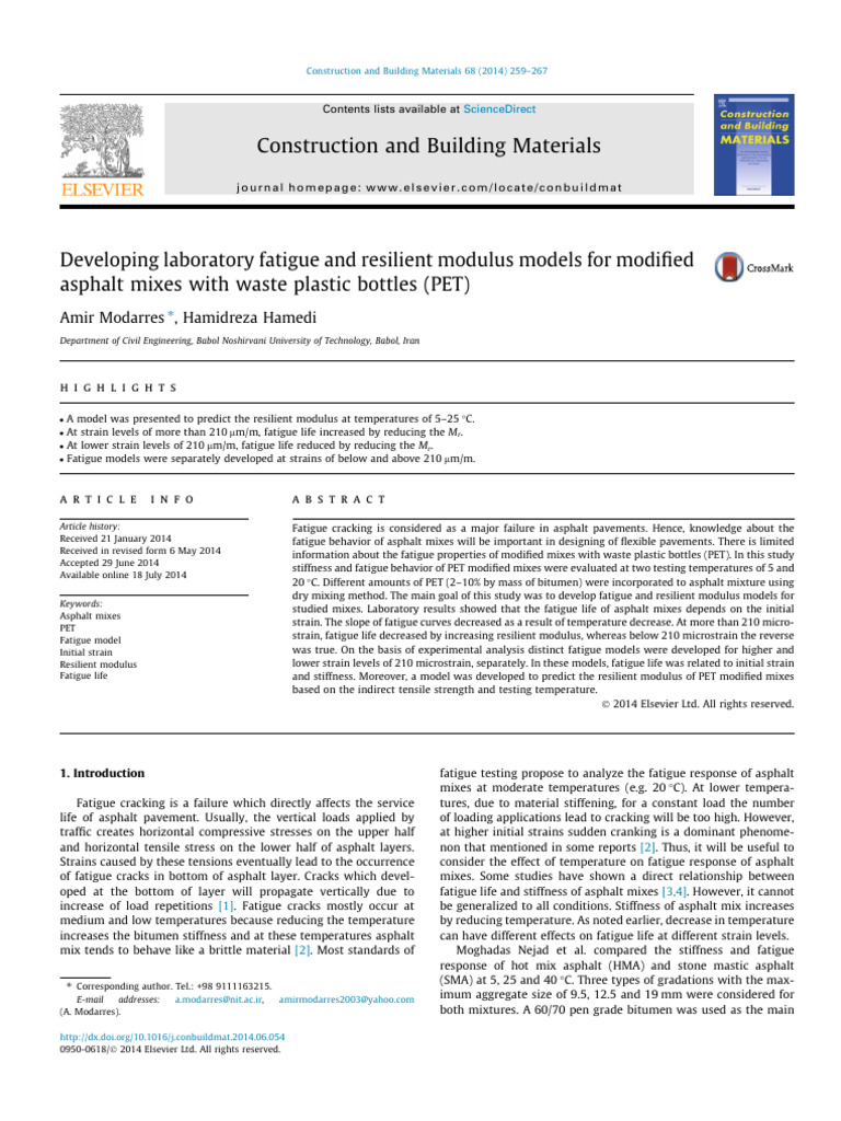 Fatigue and Modulus Models for PET Asphalt | PDF | Fatigue (Material ...