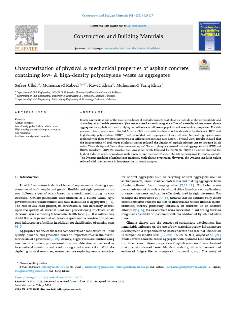 Characterization of Physical & Mechanical Properties of Asphalt ...