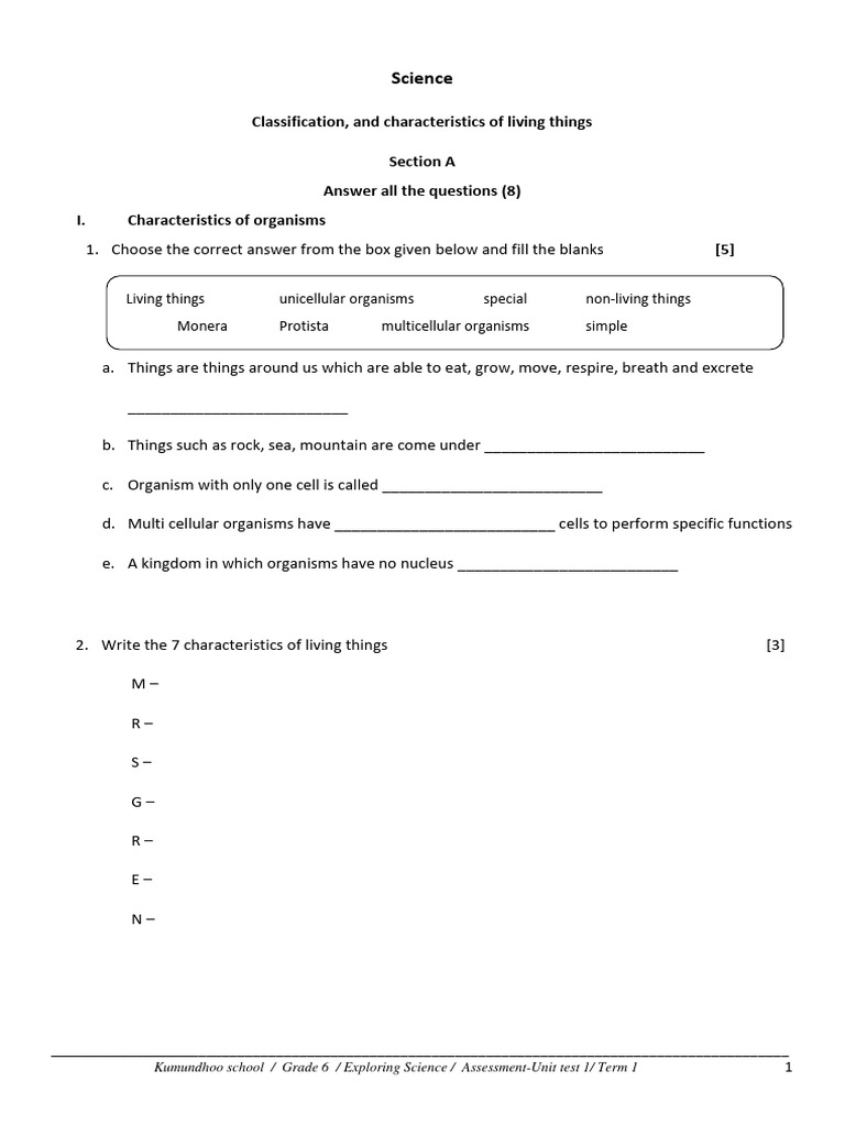 Classification, and Characteristics of Living Things | PDF | Organisms ...