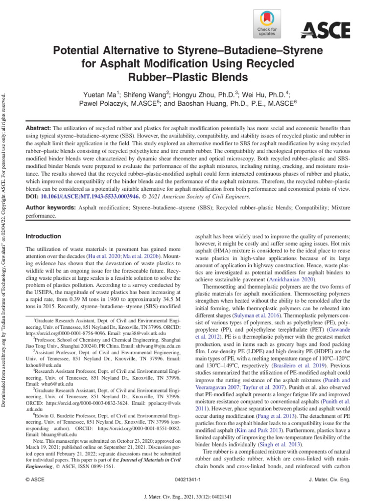 Potential Alternative To Styrene-Butadiene-Styrene For Asphalt ...