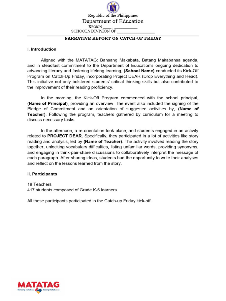 Catch-Up Friday Narrative Report | PDF