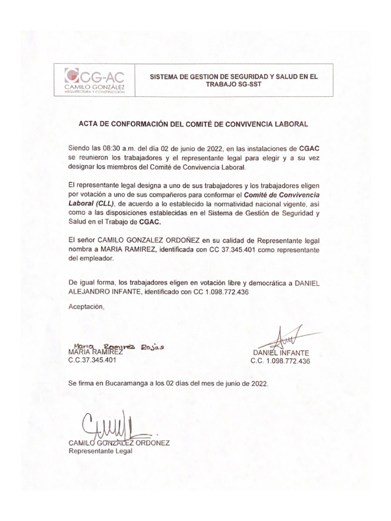 Acta de Convivencia Laboral 2022-2024 | PDF