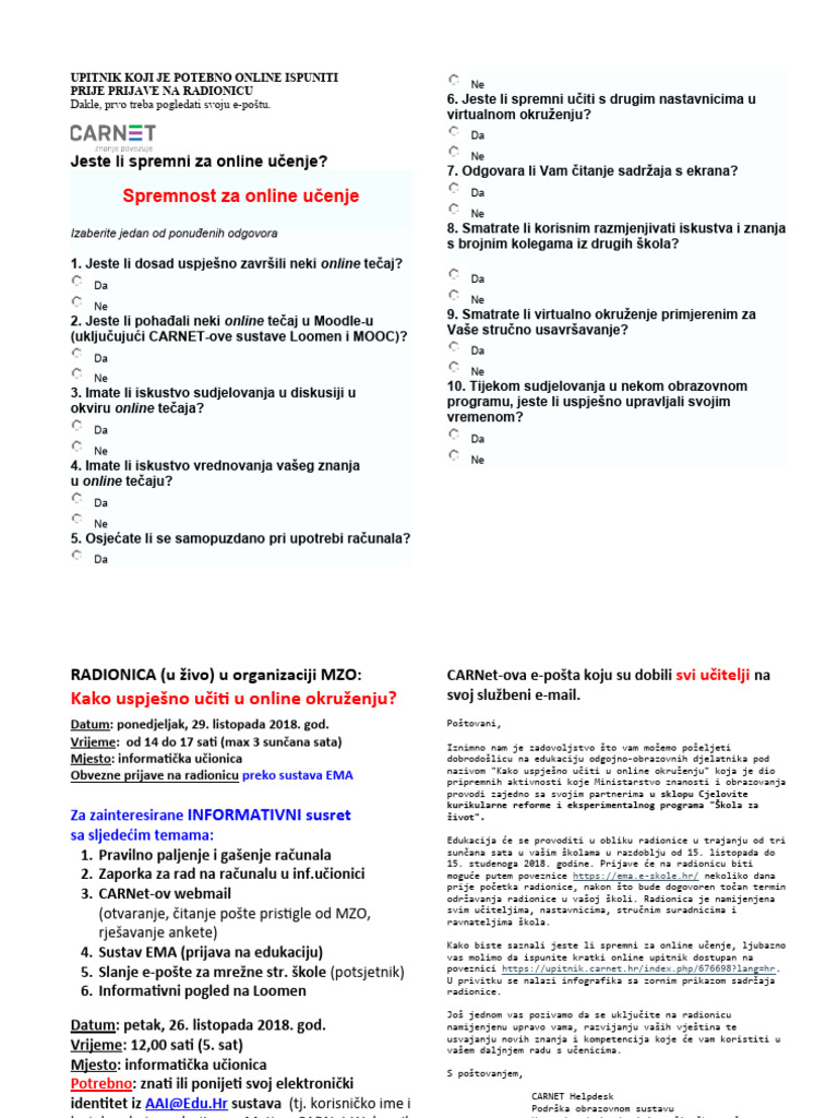 Anketa I Obavjest o Edukaciji | PDF