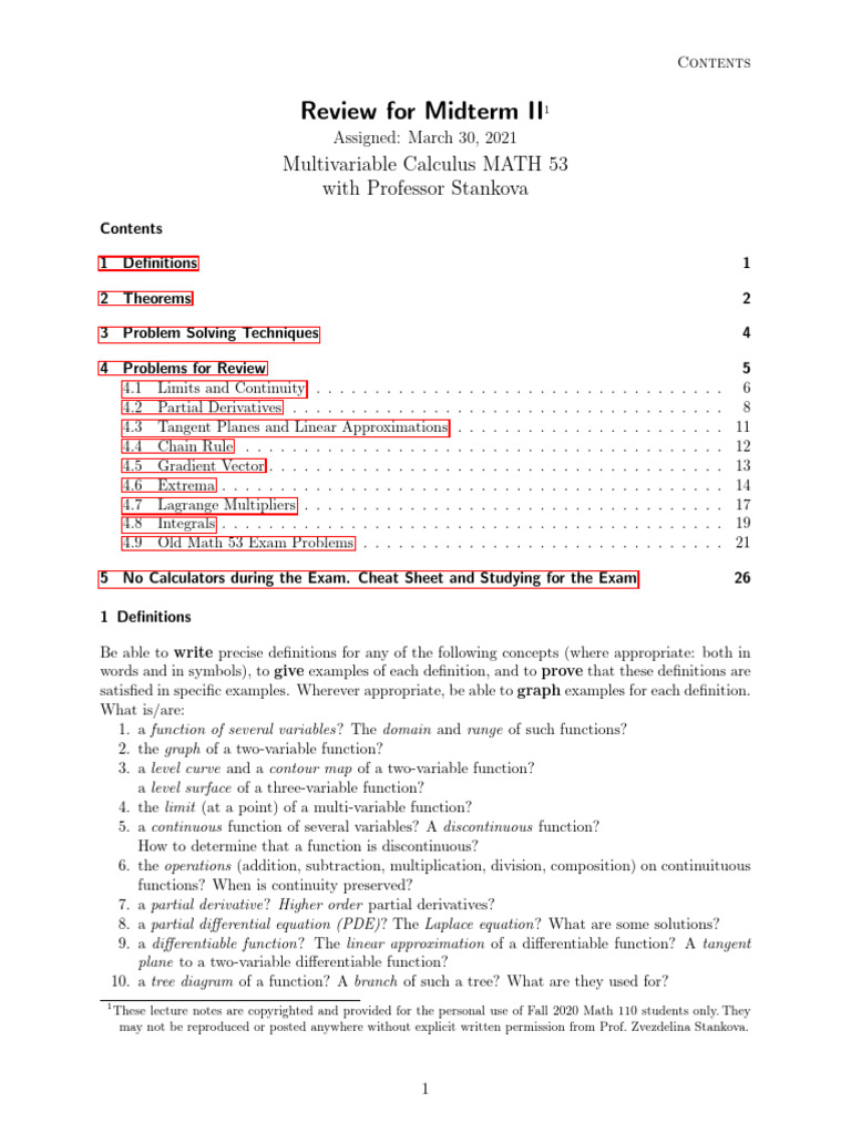 53S21 Review Midterm 2 Solutions | PDF | Integral | Derivative 53S21 Review Midterm 2 Solutions | PDF | Integral | Derivative