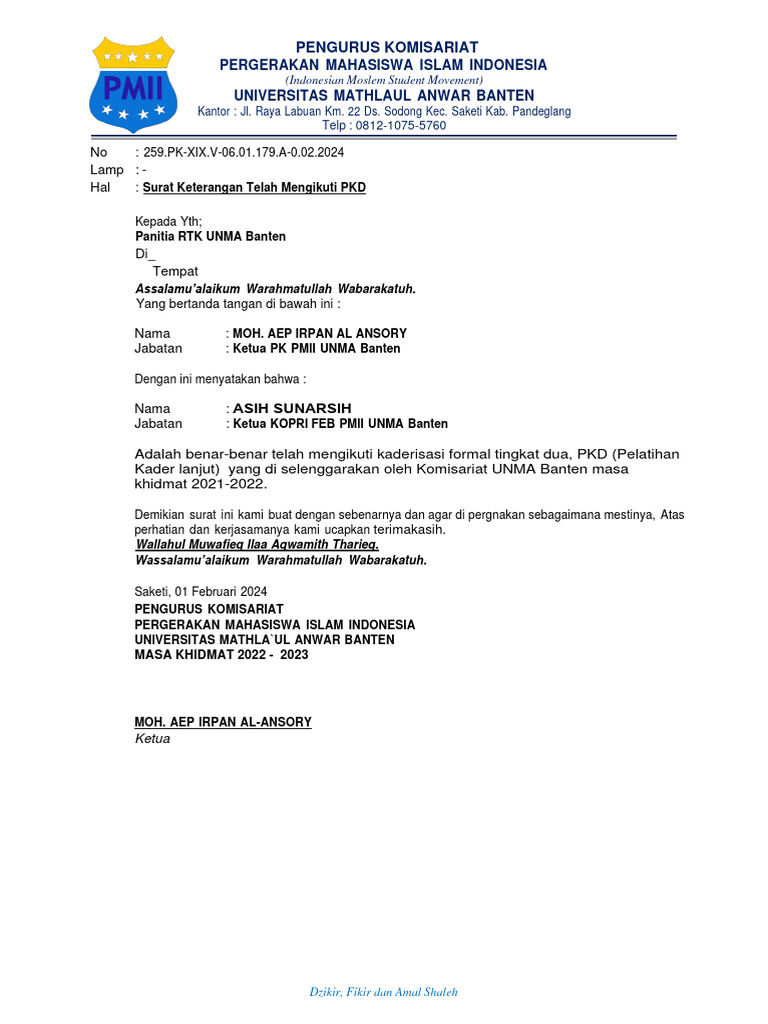 Surat Keterangan Pkd-1 | PDF