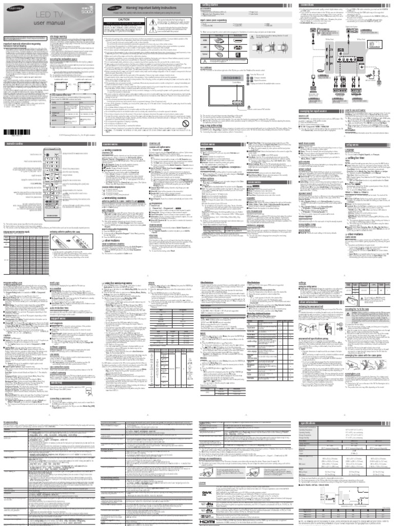 Samsung - Television Model 5000 User Manual | PDF | Hdmi | Ac Power ...