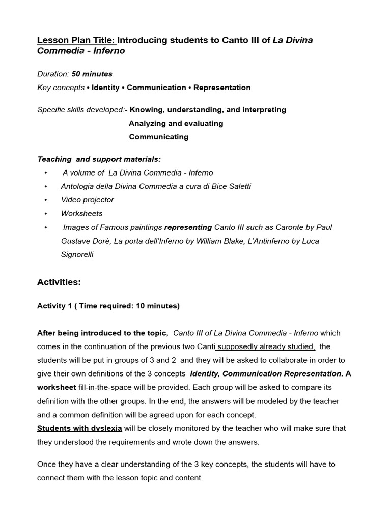Alessandro Damoli Lesson Plan Title: Introducing Students to Canto III ...