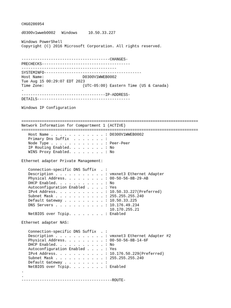 CHG0286954_prechecks | PDF | Ip Address | Internet Standards