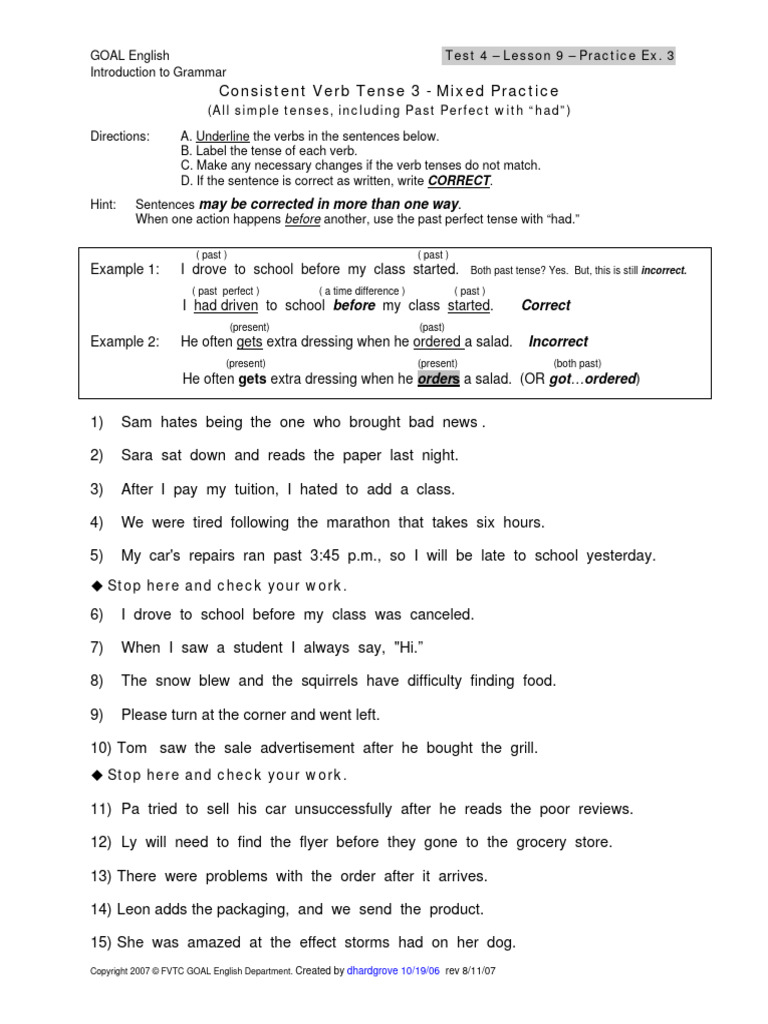 Consistent Verb Tense 3 W Had | Download Free PDF | Grammatical Tense ...