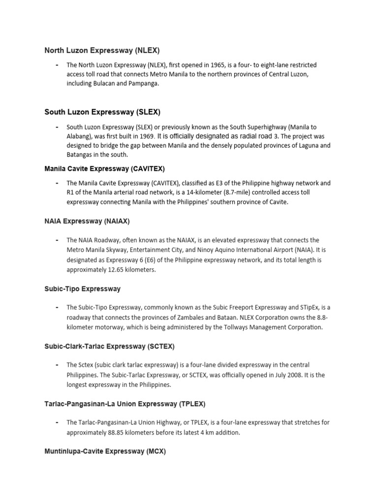 Philippine Expressway Overview | PDF | Controlled Access Highway | Routes