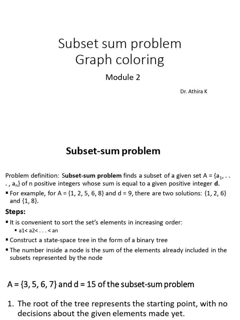 Subset Sum and Graph Coloring Problems | PDF