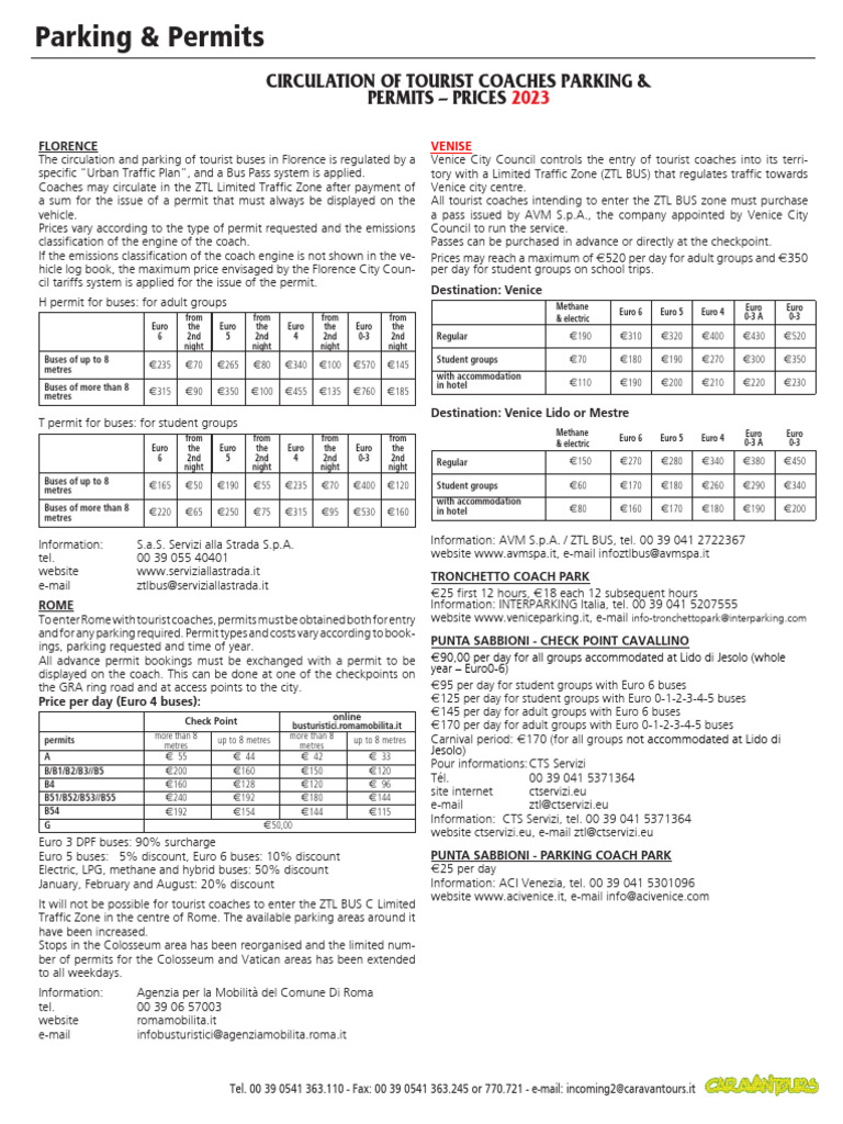 Parking and Permits Tourist Coaches Italy | PDF | Road Transport | Service Industries
