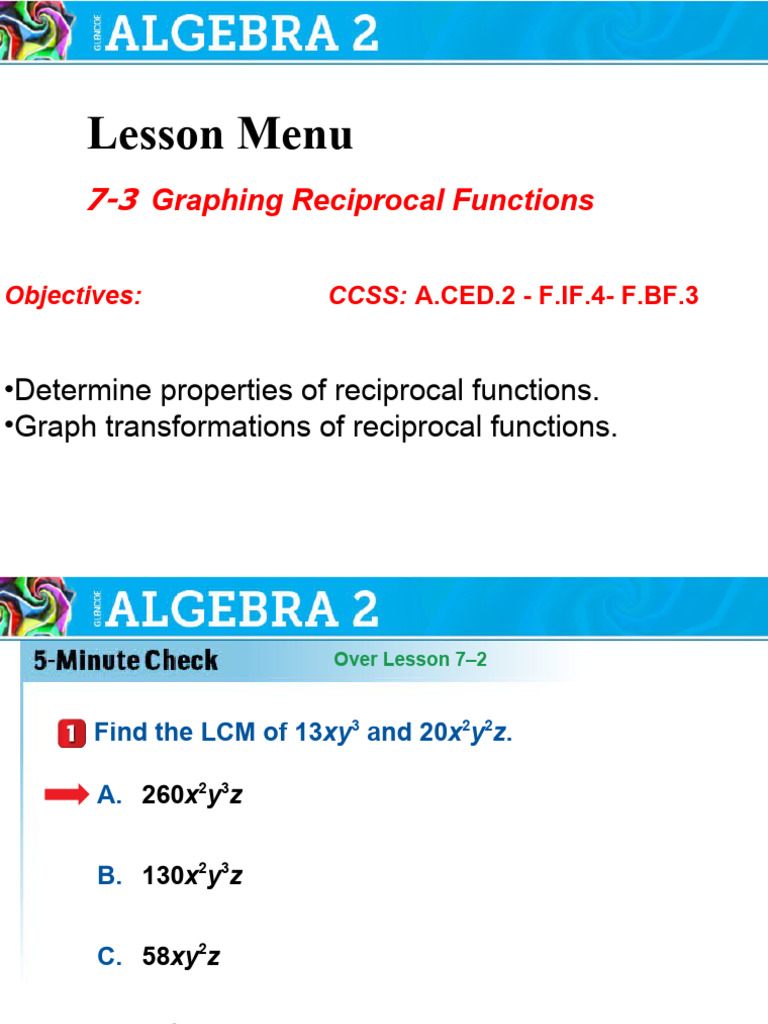Lesson 7.3 Graphing Reciprocal Functions | PDF | Function (Mathematics ...