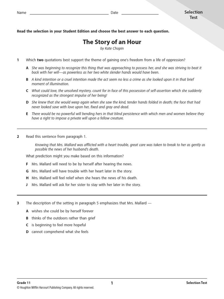 The Story of An Hour Questionpool | PDF