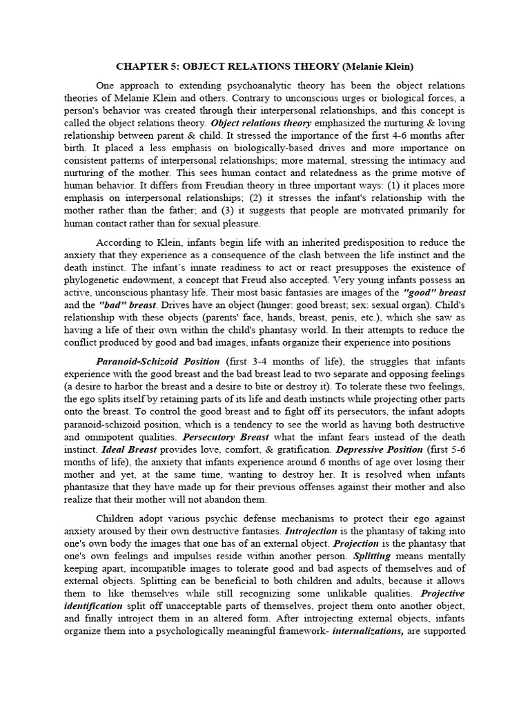 Chapter 5 Klein | PDF | Object Relations Theory | Attachment Theory