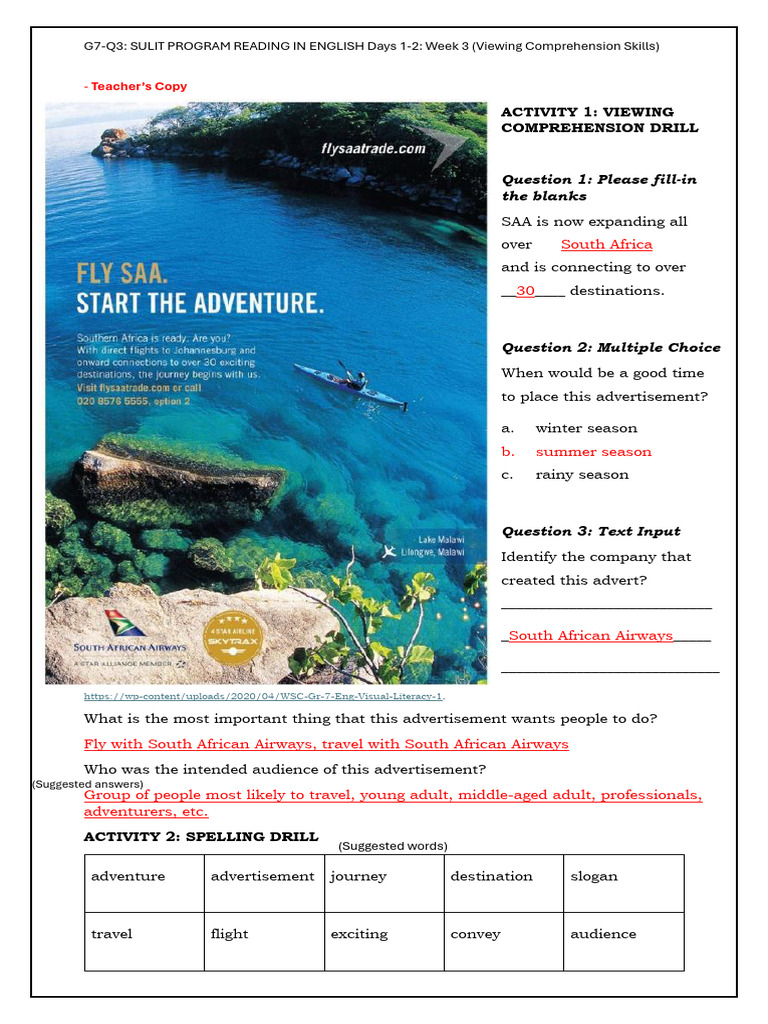 G7 Viewing Comprehension Activities | PDF | Advertising | Brand