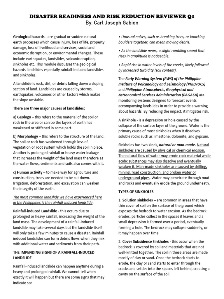 DRRR Reviewer Q1 | PDF | Fires | Landslide