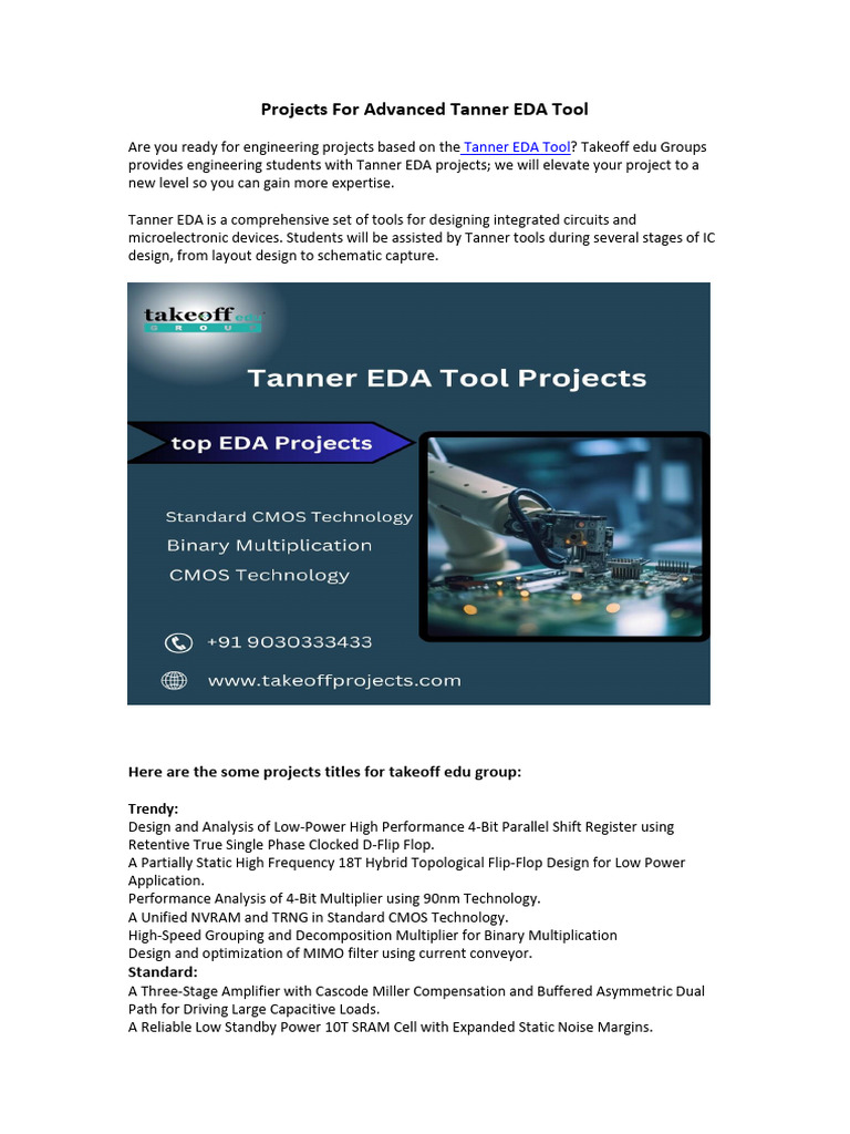 Projects For Advanced Tanner EDA Tool | PDF