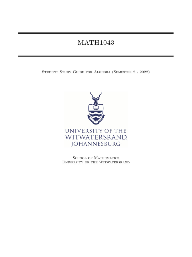MATH1043 Algebra Student Guide 2022 | PDF | Euclidean Vector | Matrix (Mathematics)