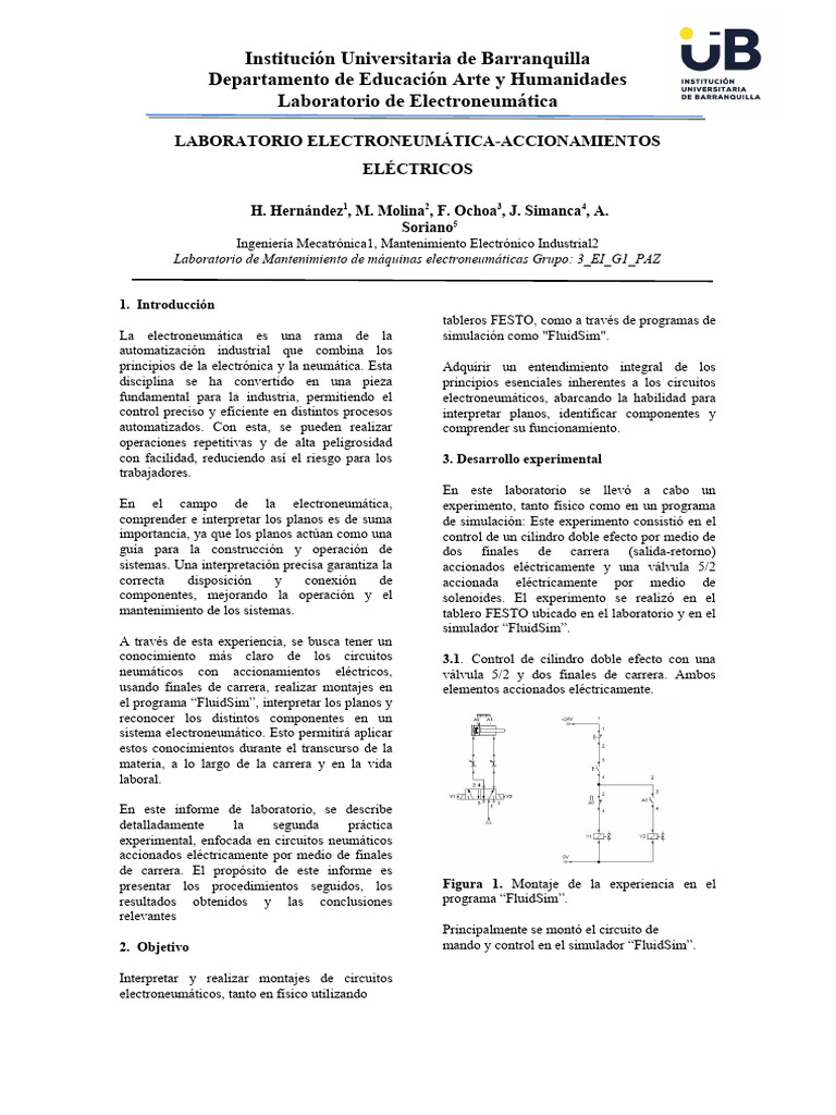 Informe 7-Electroneumática-Hernandez, Molina, Ochoa, Soriano, Simanca | PDF | Electrónica ...