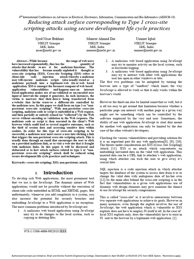 Reducing Attack Surface Corresponding To Type 1 Cross-Site Scripting Attacks Using Secure ...