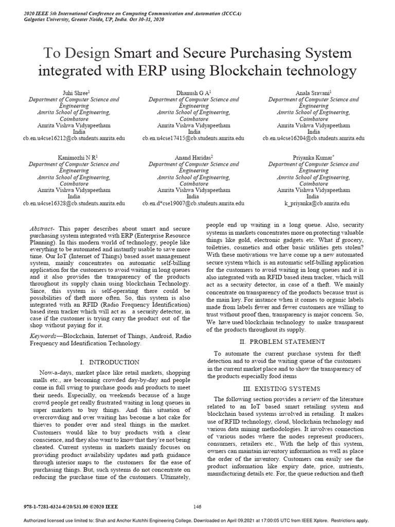 ASHUTOSH BHAGAT-IEEE - 2020 - ToDesignSmart and Secure Purchasing System Integrated With ERP ...