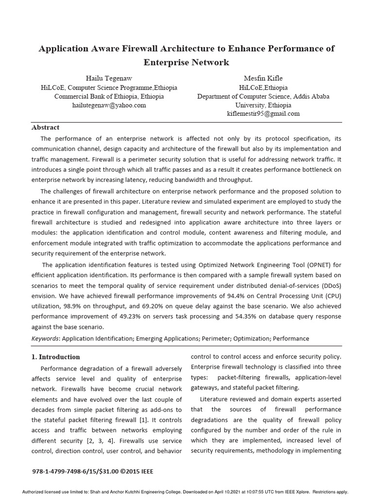 Aditya Gohil - Application Aware Firewall Architecture To Enhance Performance of Enterprise ...