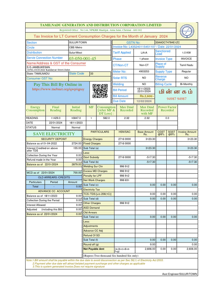 JABEEN TAJ COIMBATORE EB - Compressed | PDF | Electric Power | Power ...
