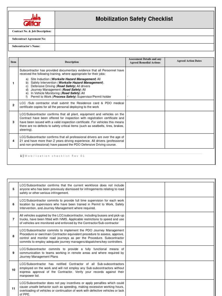 Annexure 4 - Mobilization Check List | Download Free PDF | Employment ...