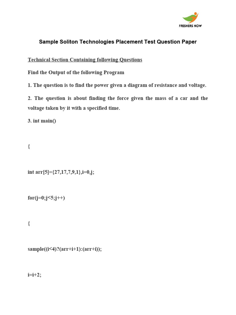 Sample Soliton Technologies Placement Test Question Paper | PDF ...