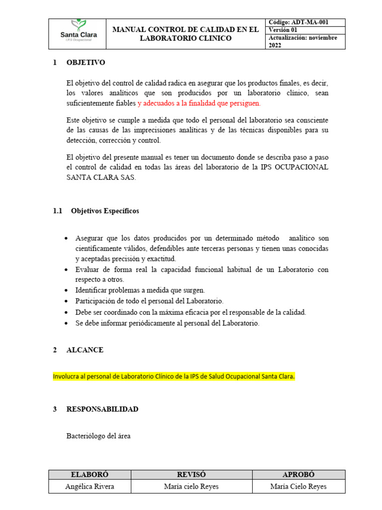 ADT-MA-001 Manual de Control de Calidad Interno y Externo | PDF ...