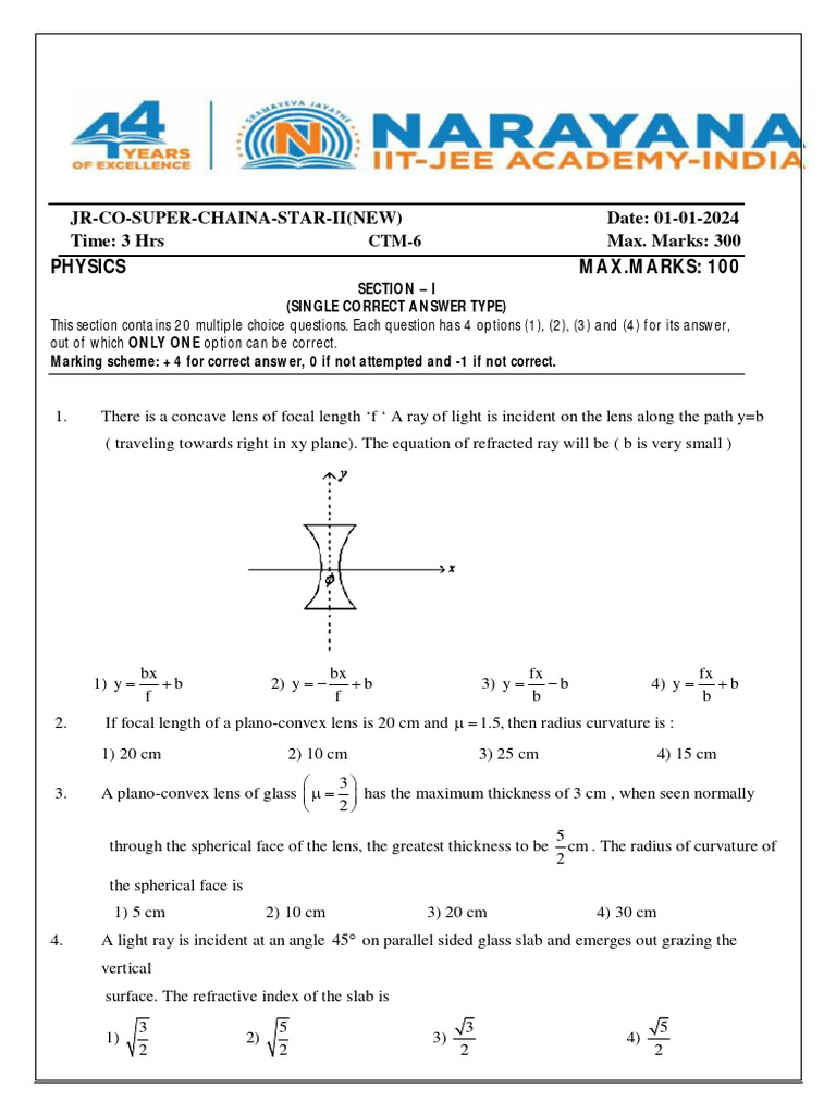 01-01-2024 - Jr-Co-Super-Chaina - Star-Ii (New) - Jee Main Model - CTM-6 - QP Final | PDF ...