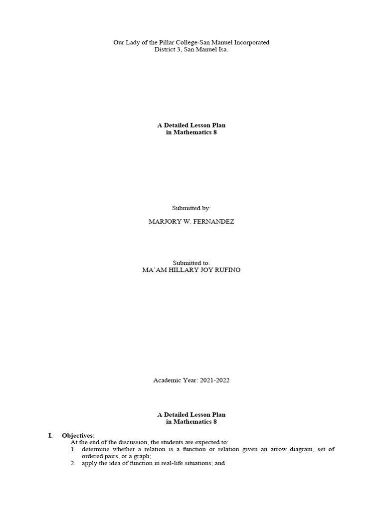 Lesson Plan 1 Pdf Cartesian Coordinate System Function Mathematics