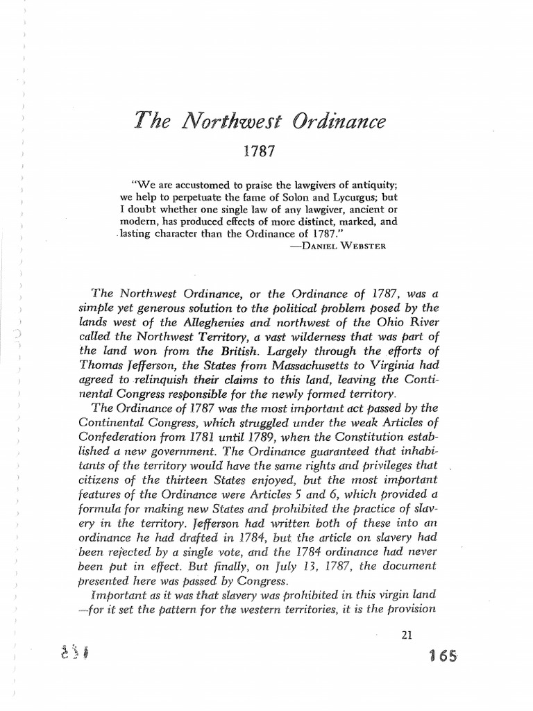 The Northwest Ordinance | PDF | Legal Documents | Territorial Evolution ...