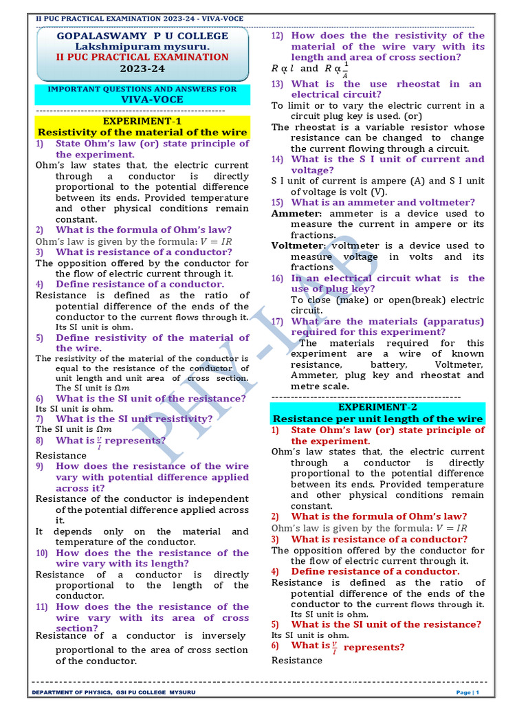 GSI Practical Viva-Voce at 2023-2024 | PDF | Mirror | Electrical Resistance And Conductance