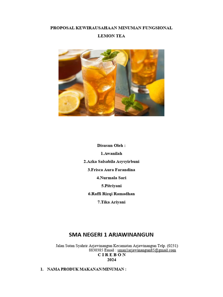 Proposal Kewirausahaan Minuman Fungsional Kelompok 3 Xii Mipa 7 | PDF