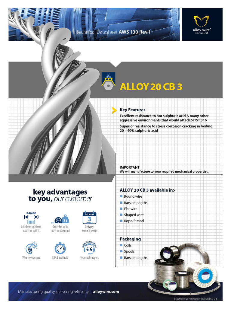 AW - Datasheet - ALLOY 20 CB 3 | PDF | Heat Treating | Mechanical ...