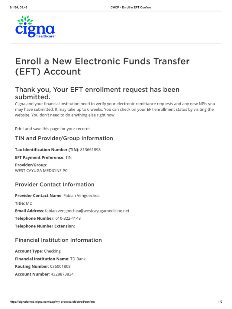 CHCP - Enroll in EFT Confirm | PDF