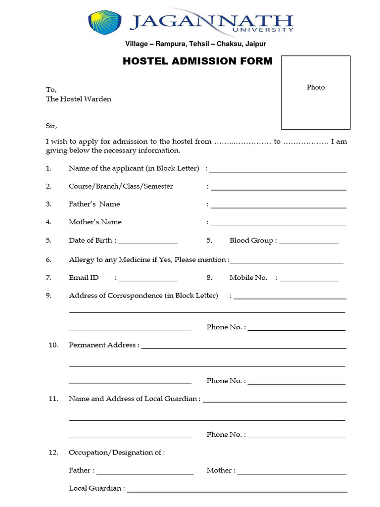 Hostel Admission Form | PDF | Affidavit | Meal