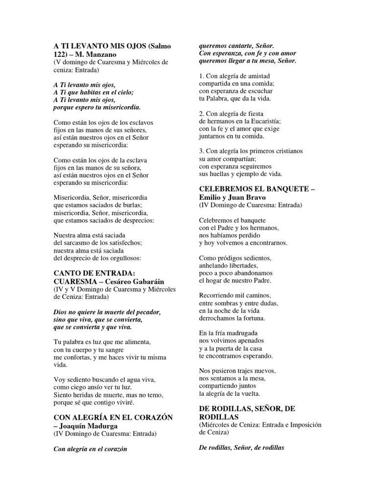 Cancionero para Tiempo de Cuaresma | PDF | eucaristía | Pecado