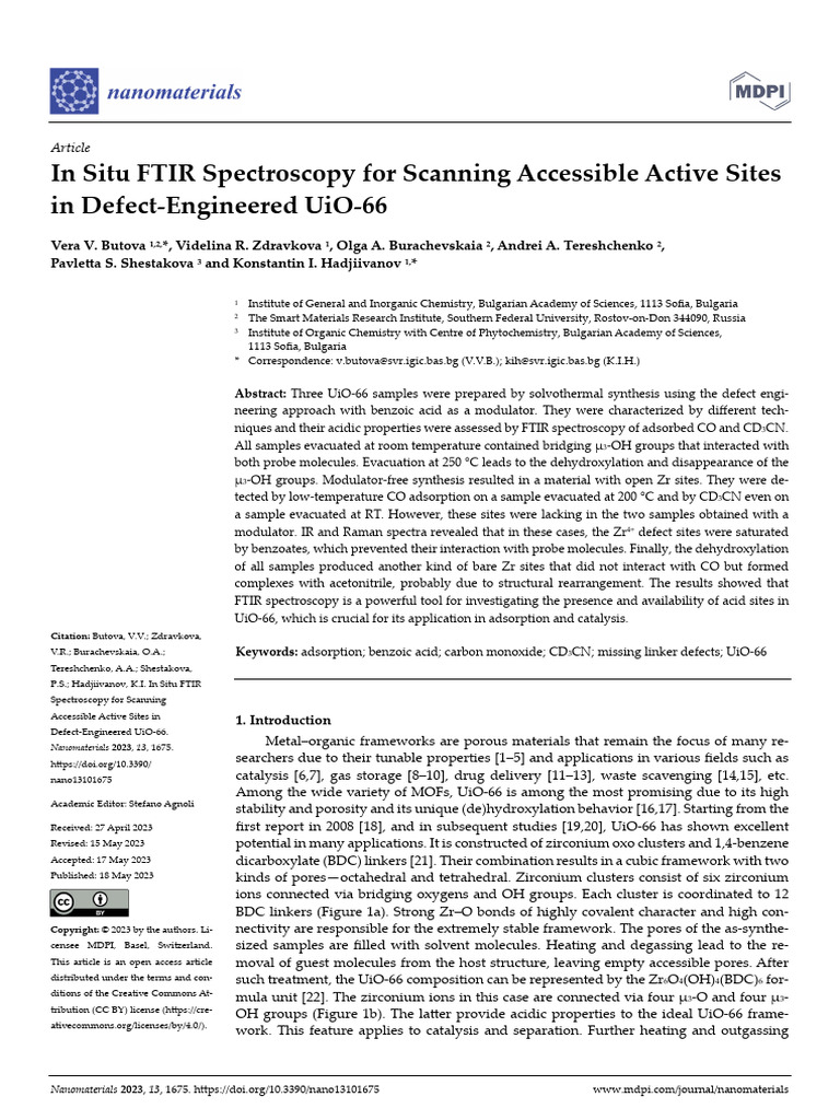 In Situ FTIR Spectroscopy For Scanning Accessible Active Sites in Defect-Engineered UiO-66 | PDF ...
