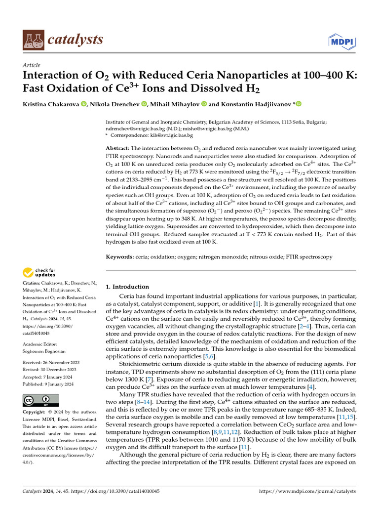 Interaction of O2 With Reduced Ceria Nanoparticles at 100-400 K: Fast ...