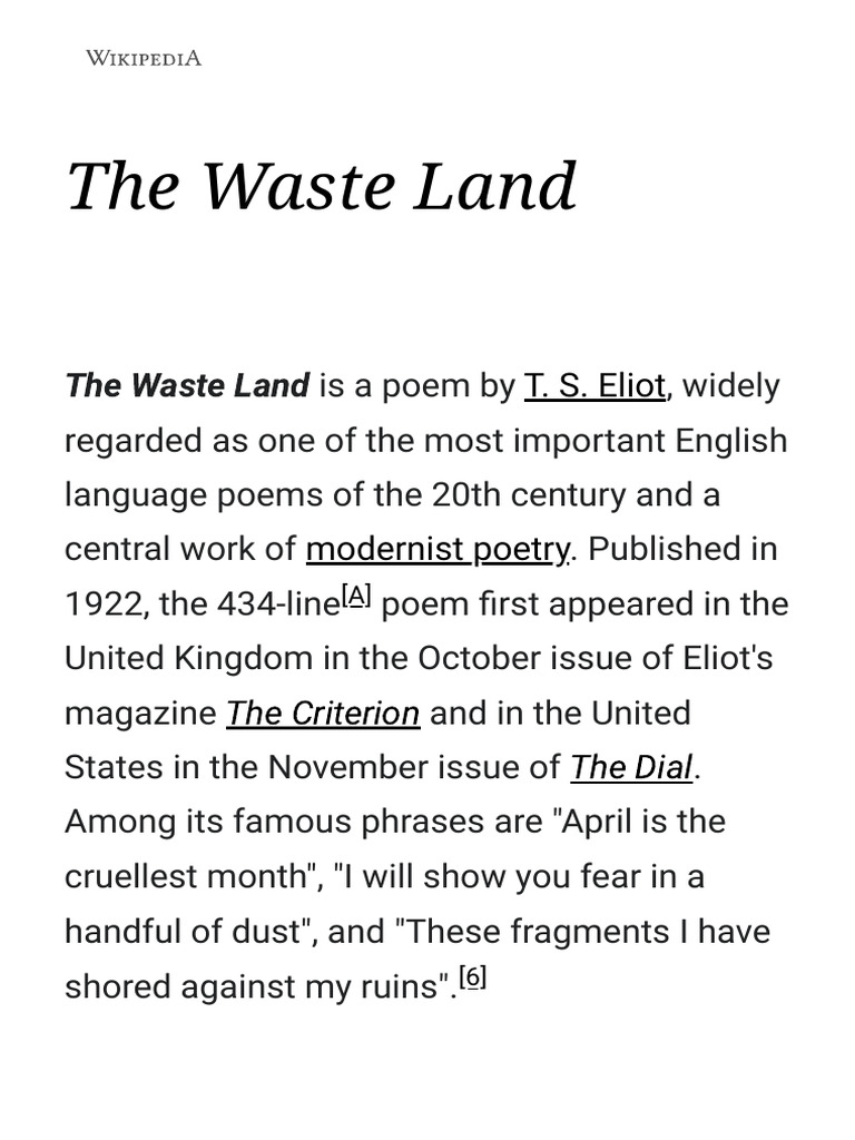 The Waste Land: T.S. Eliot's Modernist Masterpiece | PDF | T. S. Eliot