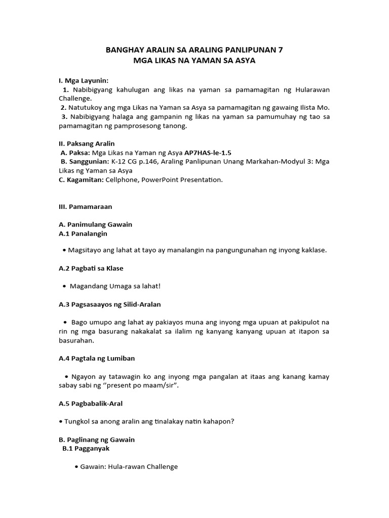 Banghay Aralin Sa Araling Panlipunan Format | PDF Banghay Aralin Sa Araling Panlipunan Format | PDF