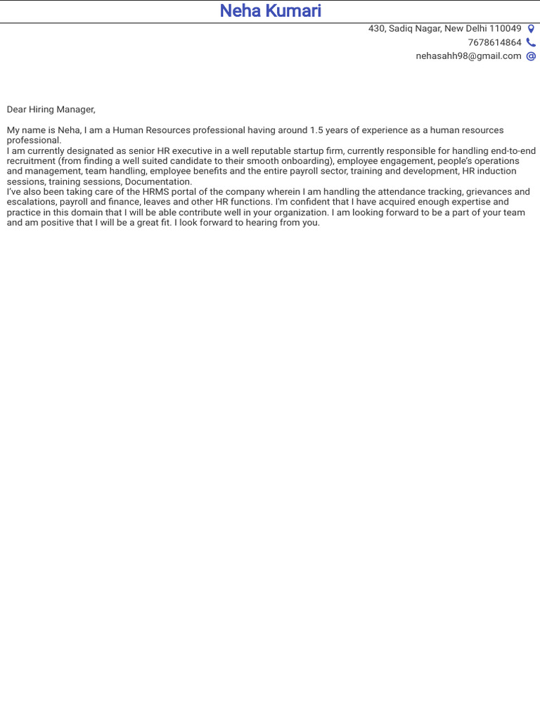 Updated CV - Neha | PDF | Recruitment | Human Resources